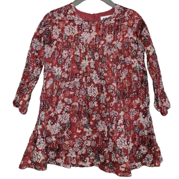 Molo | Dresses | Molo Dress Little Girls Flower Print Metallic Thread ...